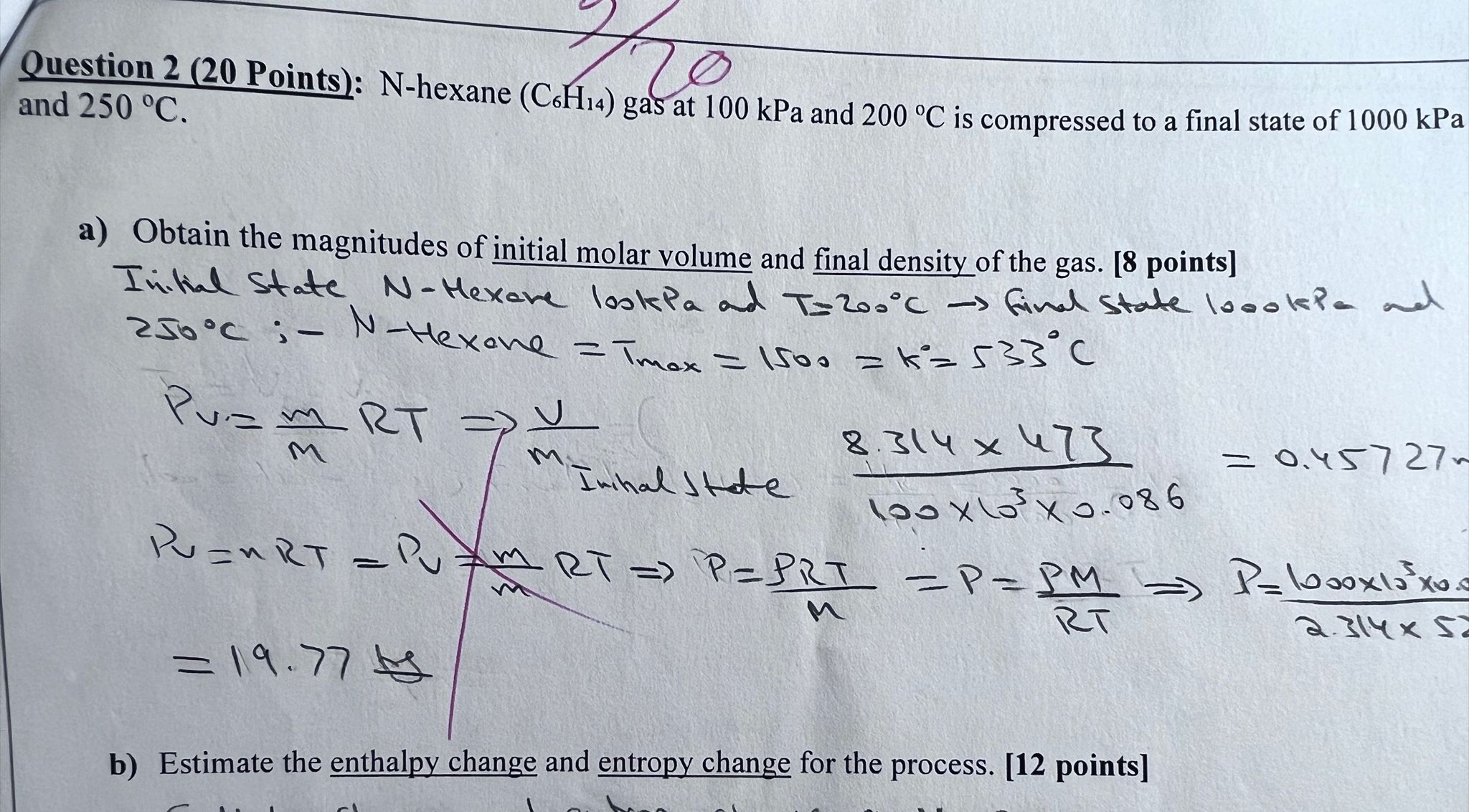 Solved Question 2(20 Points): N-hexane (C6H14) gas at 100kPa | Chegg.com