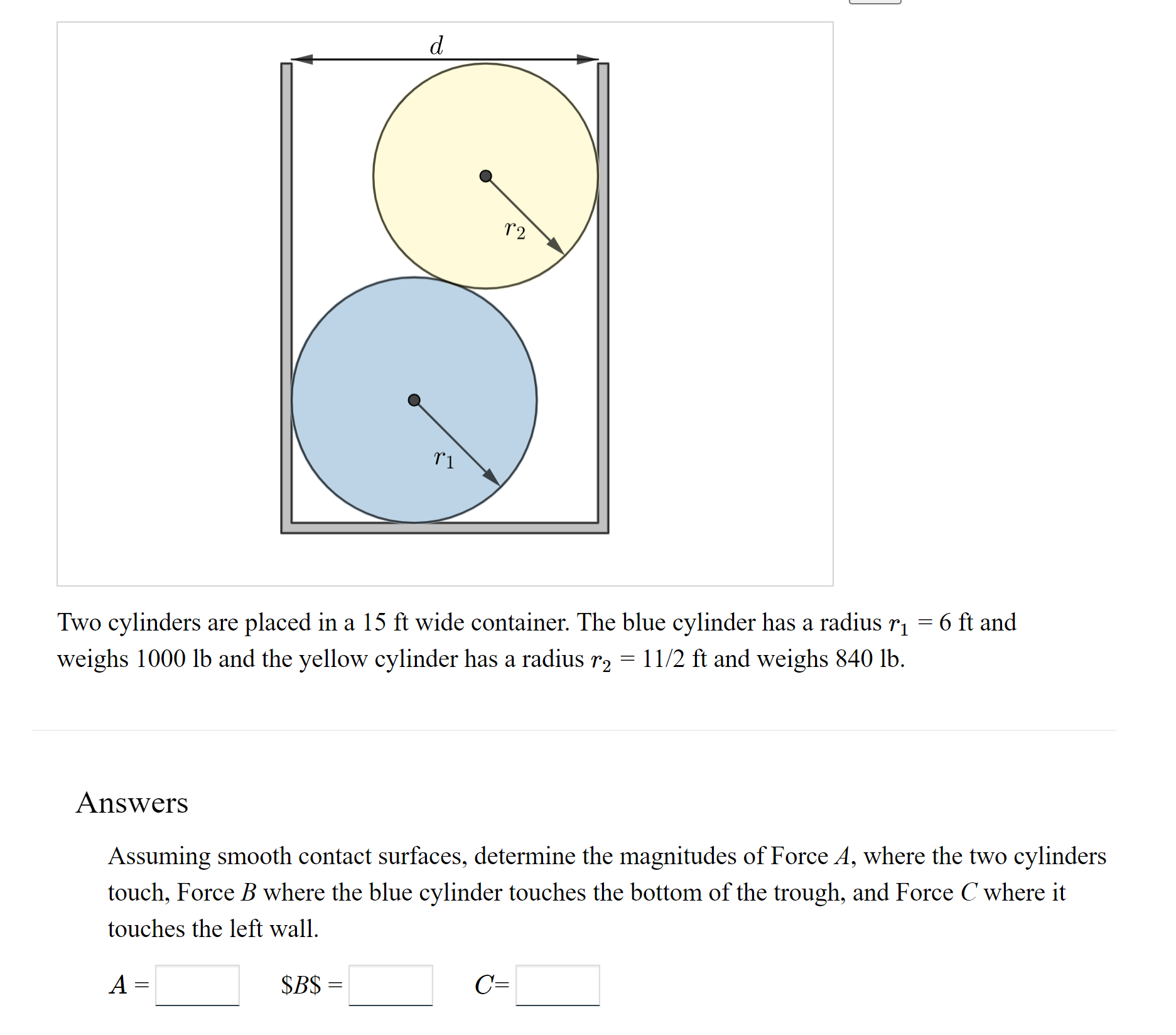Solved Two cylinders are placed in a 15ft wide container. | Chegg.com