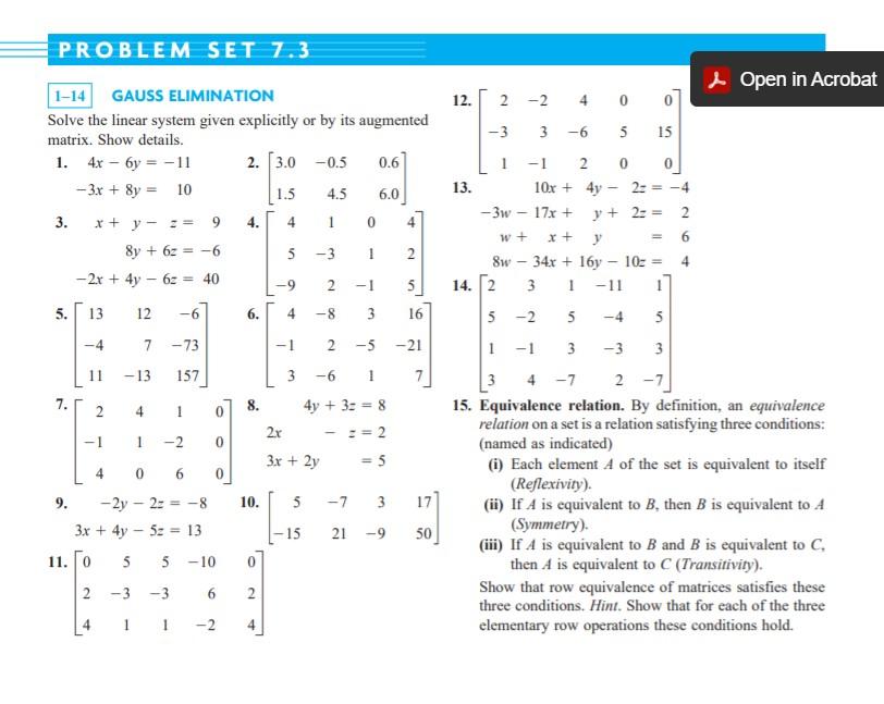 PROBLEM SET 7.3 Open in Acrobat 12. . 2 -2 4 0 0 -3 3 | Chegg.com