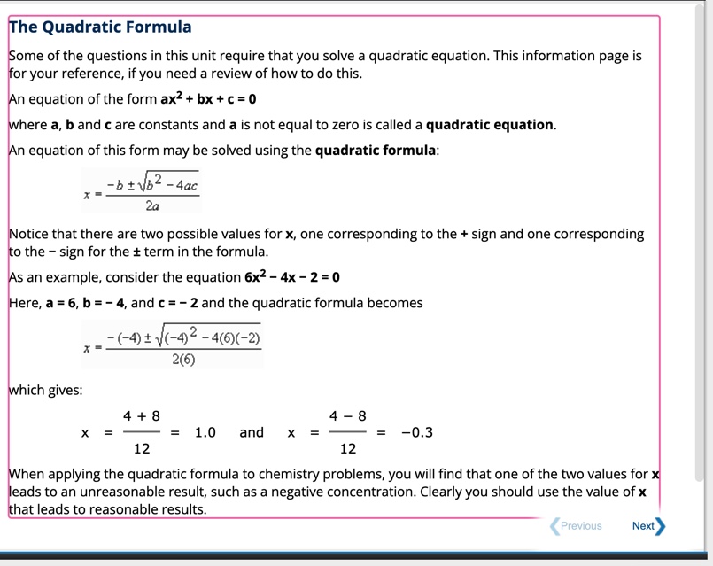 Solved The Quadratic Formula Some of the questions in this | Chegg.com