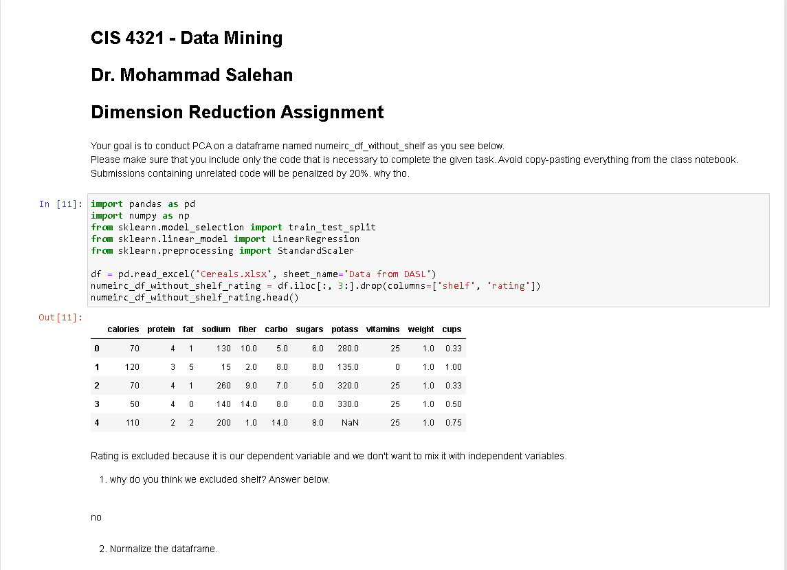 Solved CIS 4321 - Data Mining Dr. Mohammad Salehan Dimension | Chegg.com