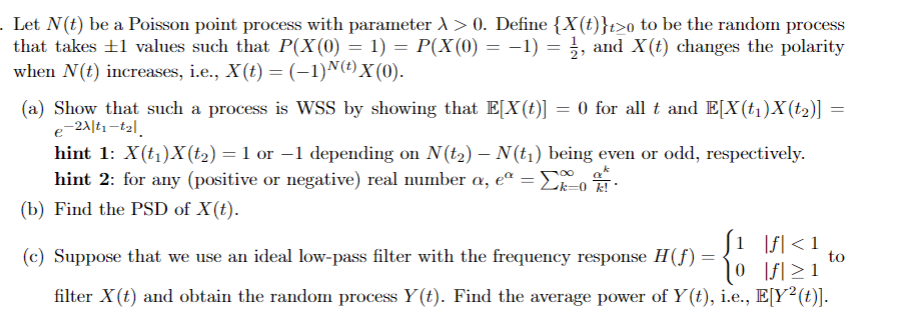 e Let N(t) be a Poisson point process with parameter | Chegg.com