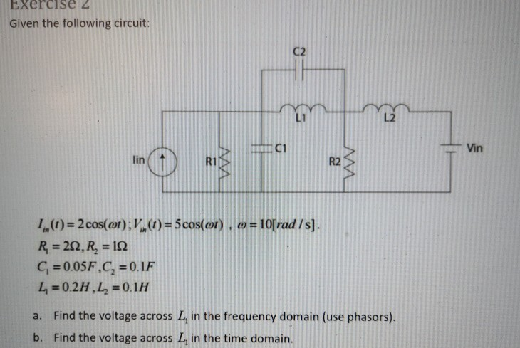 Solved Exercise 2 Given the following circuit: C2 L1 L2 C1 | Chegg.com
