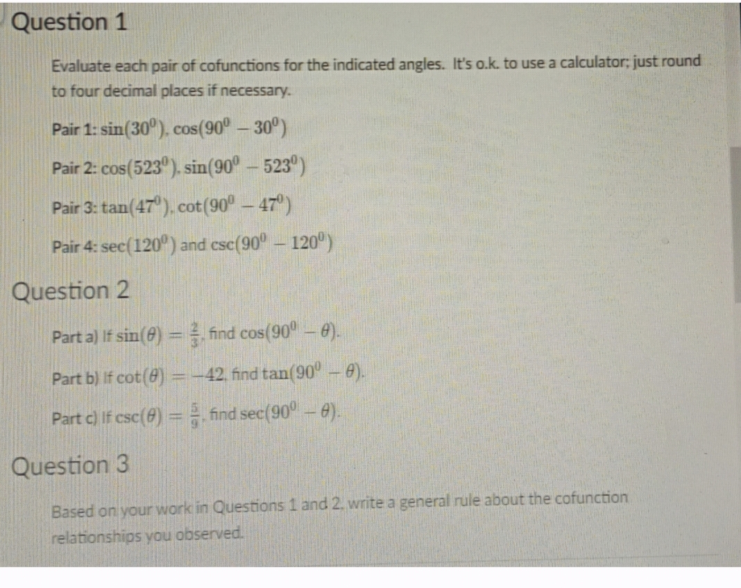 Solved Evaluate each pair of cofunctions for the indicated | Chegg.com