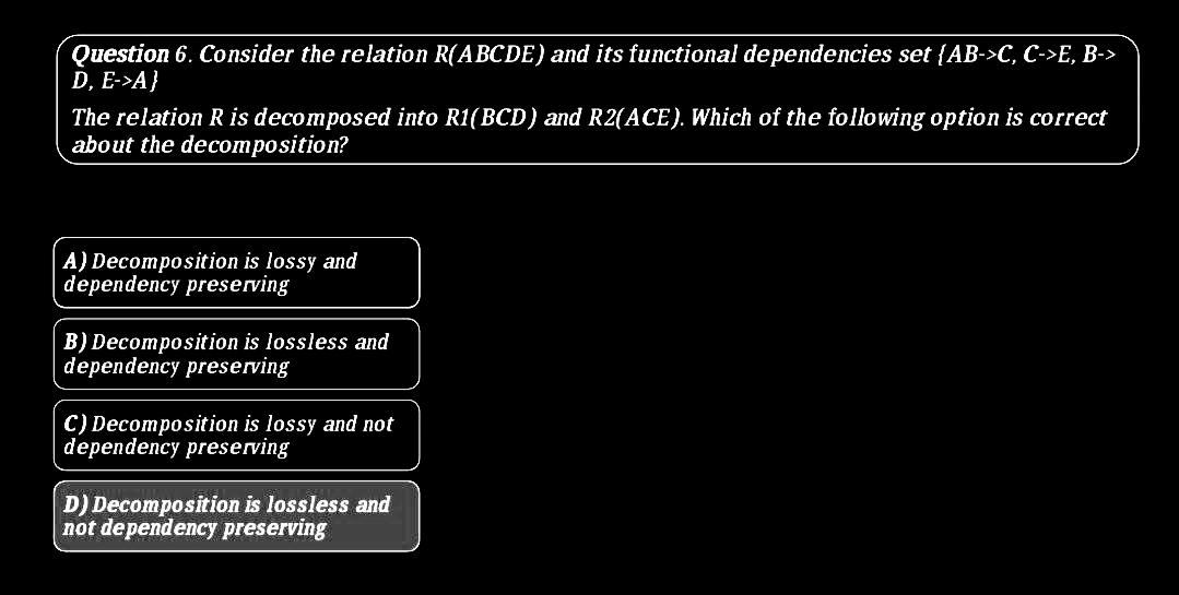 Solved Question 6. Consider the relation R(ABCDE) and its | Chegg.com