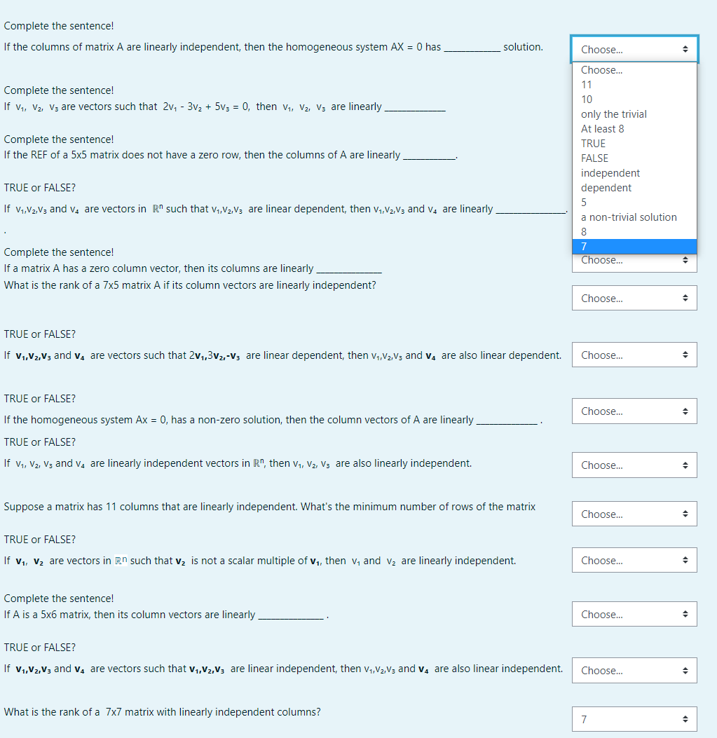 Solved Complete the sentence! If a matrix A has a zero | Chegg.com