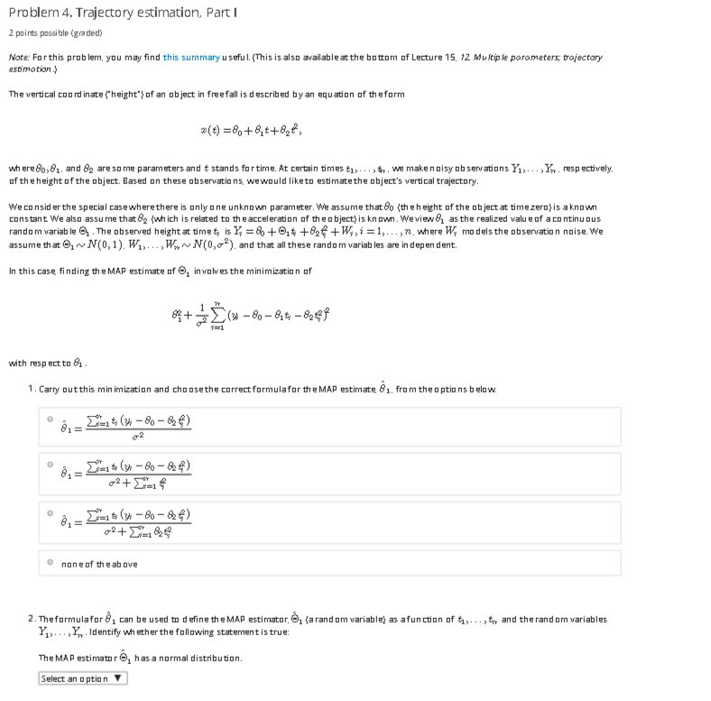Solved Problem 4. Trajectory estimation, Part I 2 points | Chegg.com