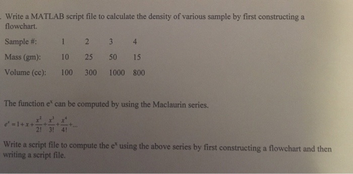 Solved Write a MATLAB script file to calculate the density | Chegg.com