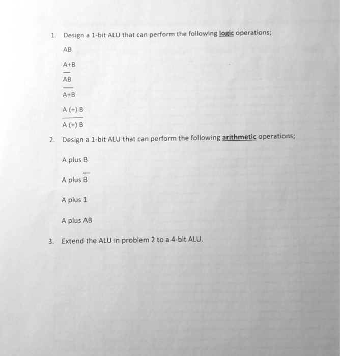 Solved Design a 1-bit ALU that can perform the following | Chegg.com