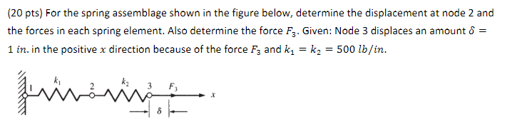 Solved (20 pts) For the spring assemblage shown in the | Chegg.com