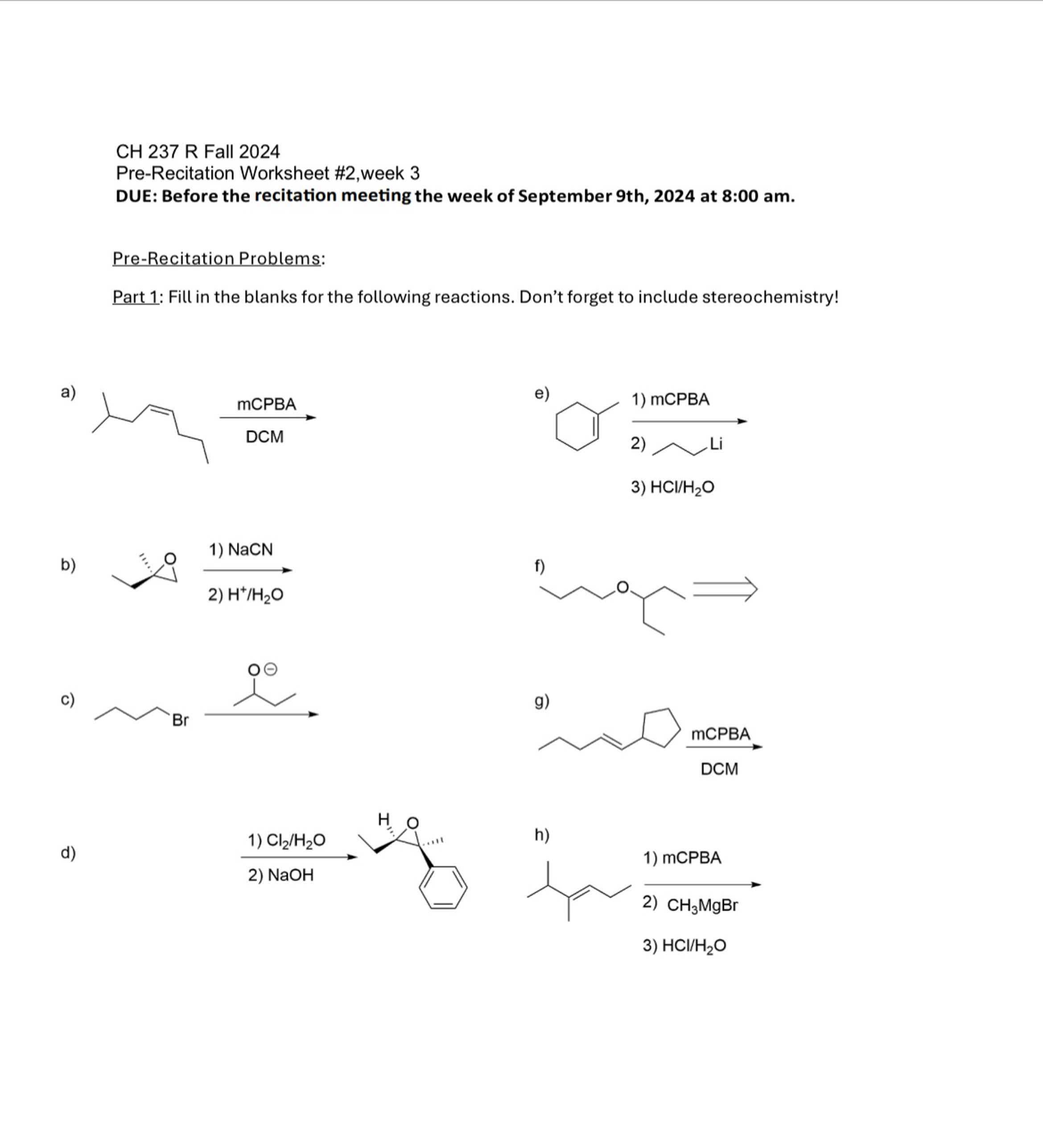 Solved CH 237 ﻿R Fall 2024Pre-Recitation Worksheet #2, ﻿week | Chegg.com
