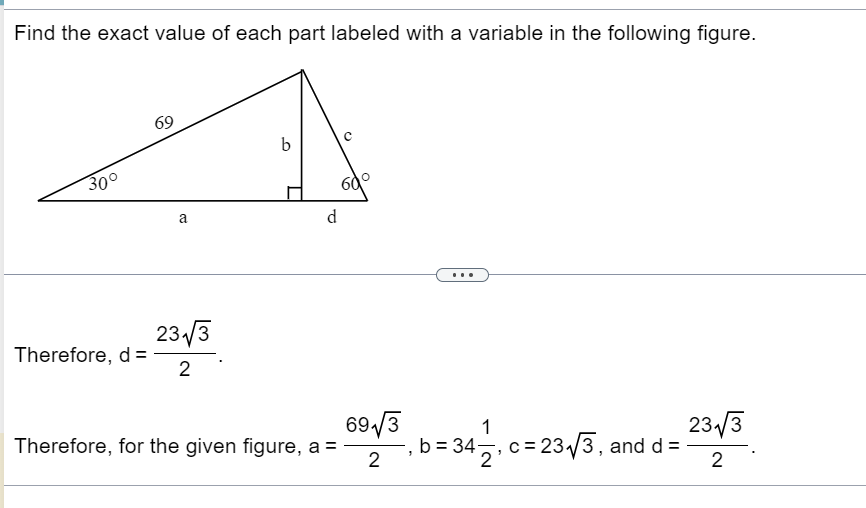 Solved Find The Exact Value Of Each Part Labeled With A 