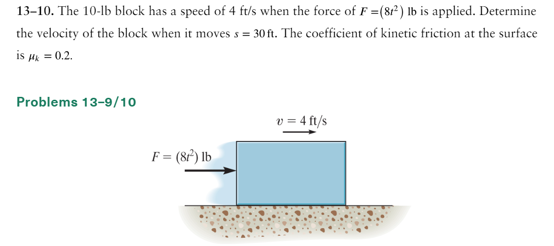 Solved 13-10. The 10−lb block has a speed of 4ft/s when the | Chegg.com