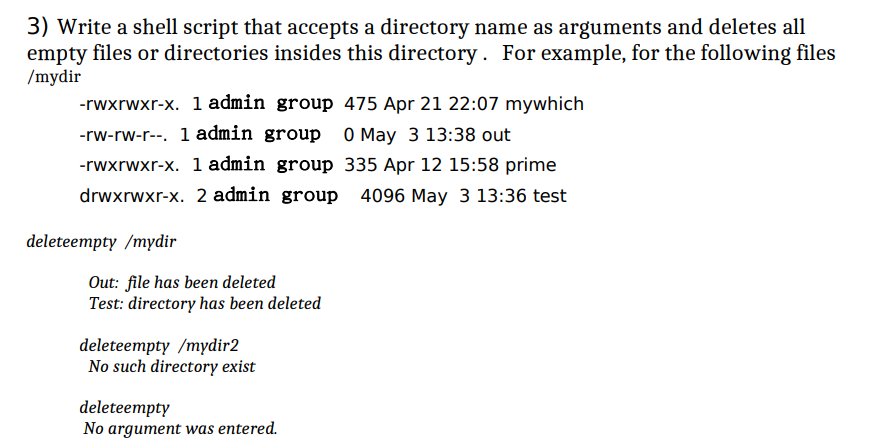 Solved 3) Write a shell script that accepts a directory name | Chegg.com