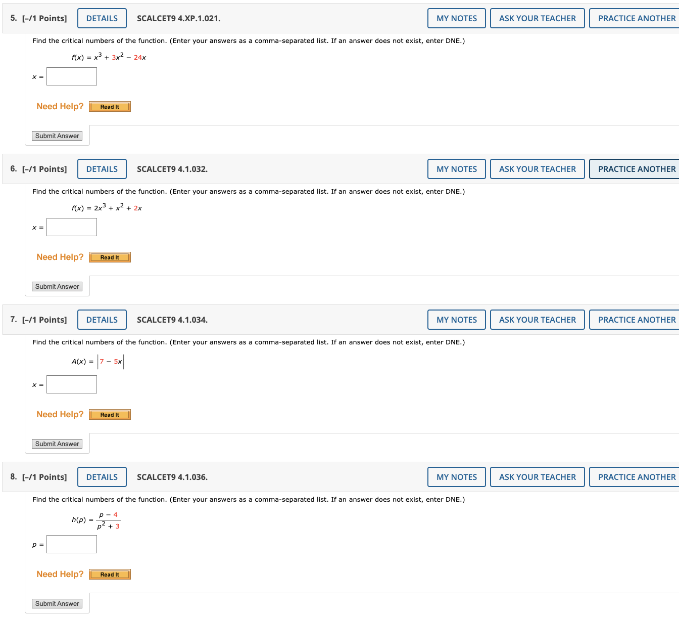Solved SCALCET9 4.XP.1.021. ritical numbers of the function. | Chegg.com