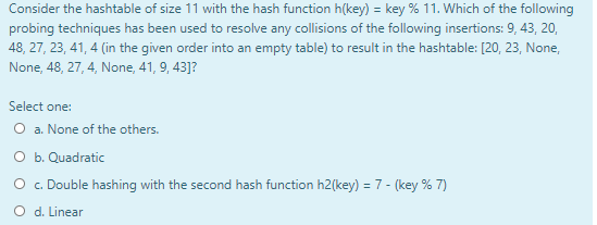 Solved Consider the hashtable of size 11 with the hash | Chegg.com