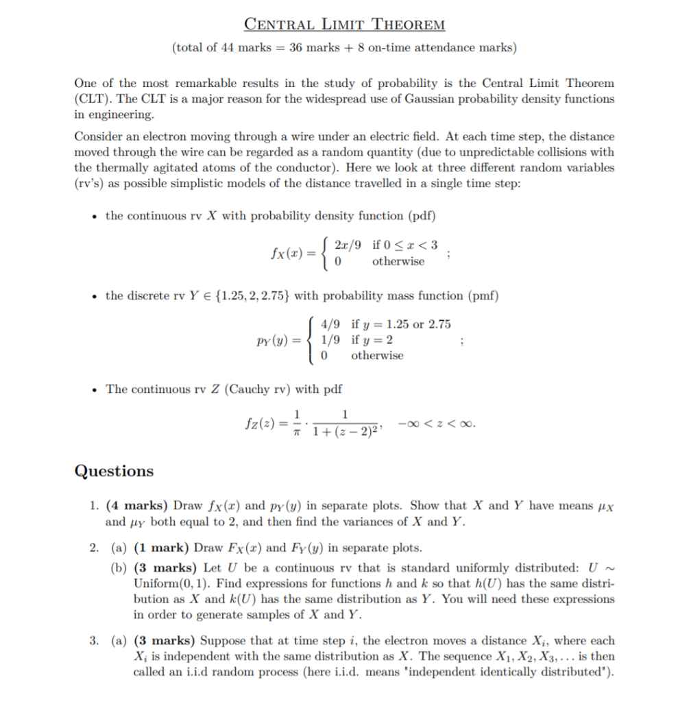 Solved Py(y) - 4/9 if y = 1.25 or 2.75 CENTRAL LIMIT THEOREM | Chegg.com