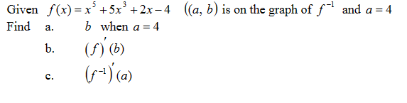 Solved Given f(x)=x5+5x3+2x−4((a,b) is on the graph of f−1 | Chegg.com
