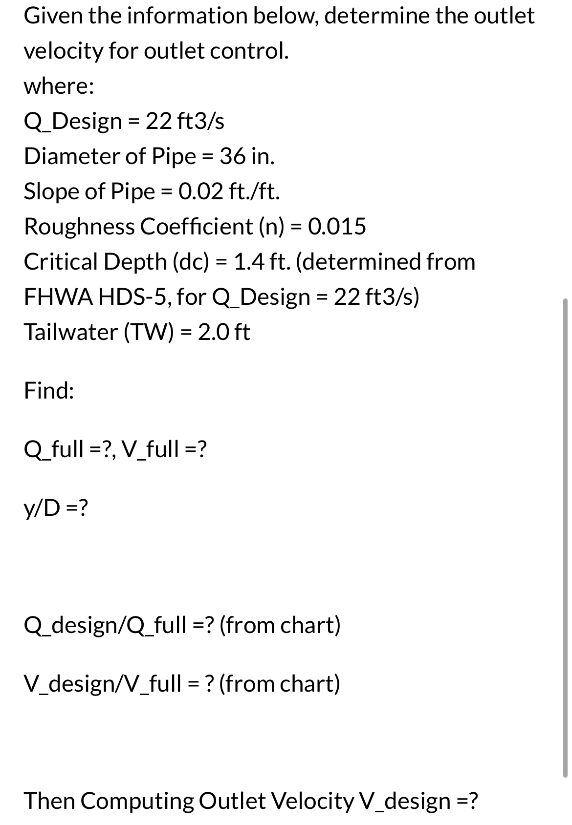 Given the information below, determine the outlet | Chegg.com