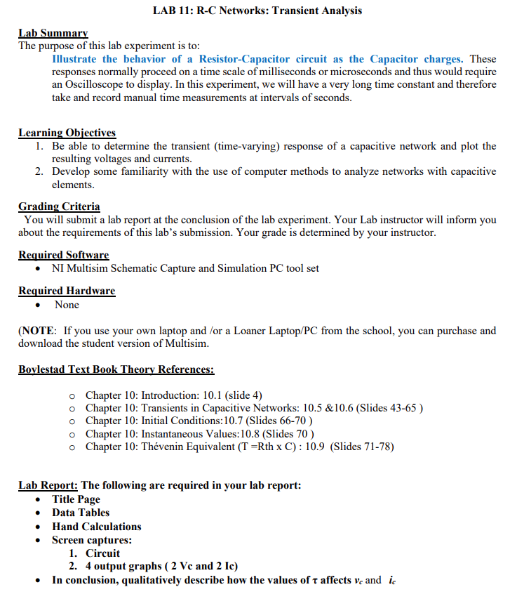 Solved LAB 11: R-C Networks: Transient Analysis Lab Summary | Chegg.com