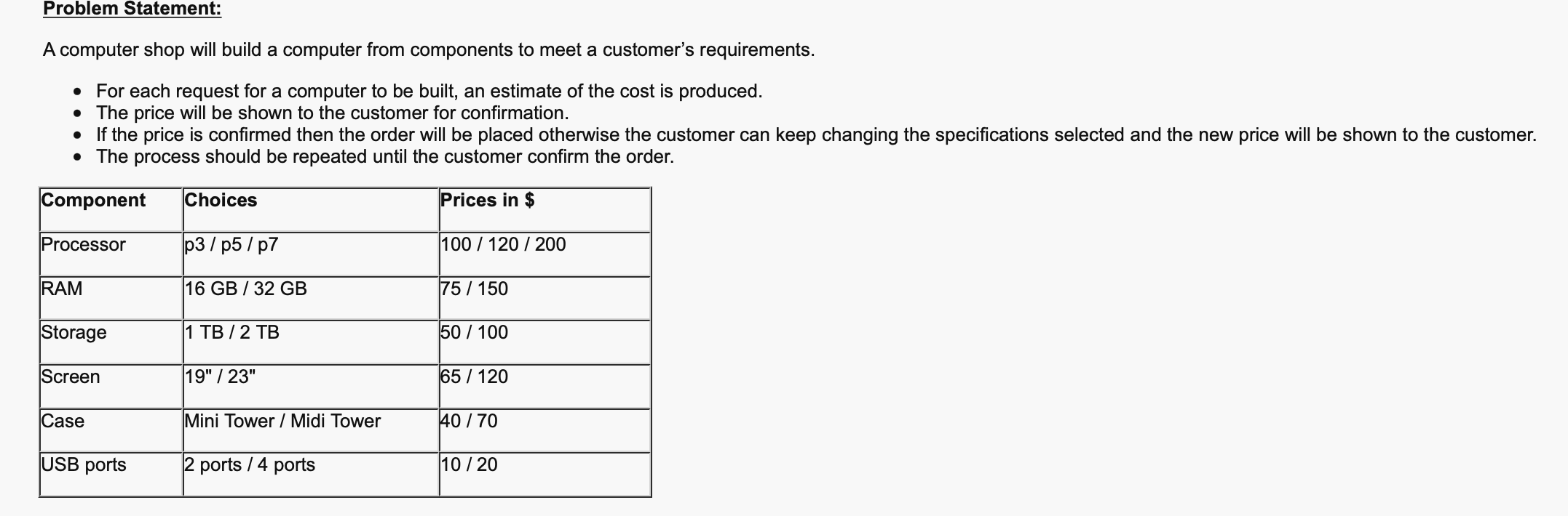 Solved A computer shop will build a computer from components | Chegg.com