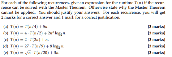 Solved For each of the following recurrences, give an | Chegg.com