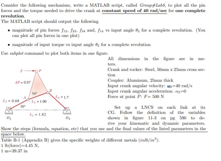 Solved Consider the following mechanism, write a MATLAB | Chegg.com