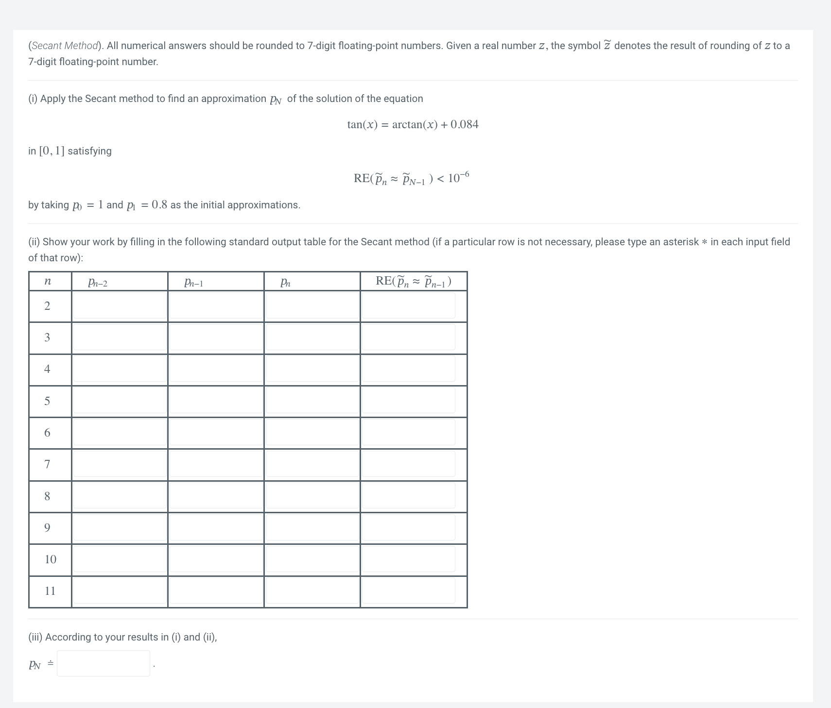 Solved (Secant Method). All numerical answers should be | Chegg.com