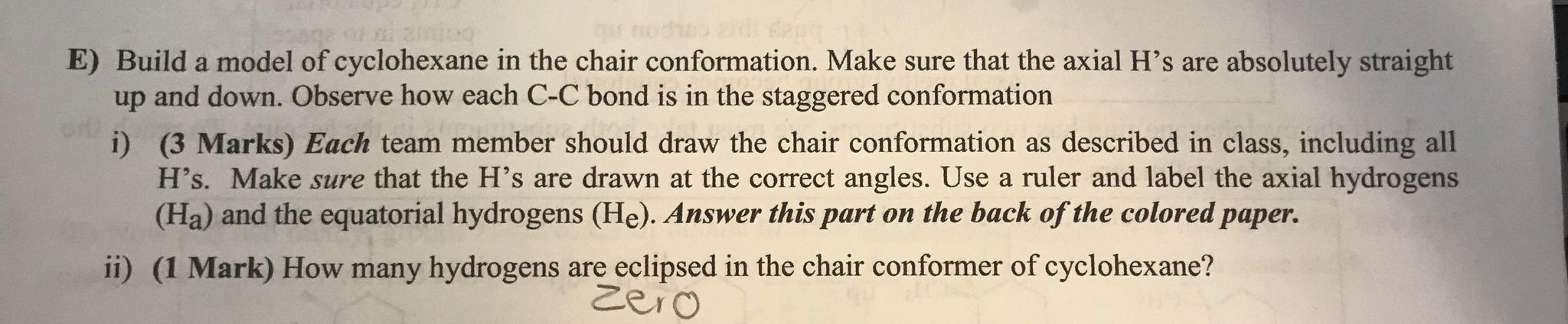Solved E) Build a model of cyclohexane in the chair | Chegg.com