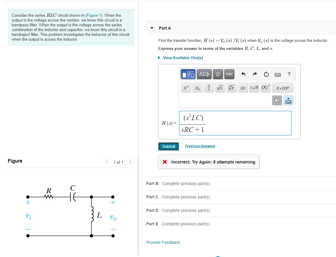Solved Consider the series RLC circuit shown in (Figure 1). | Chegg.com