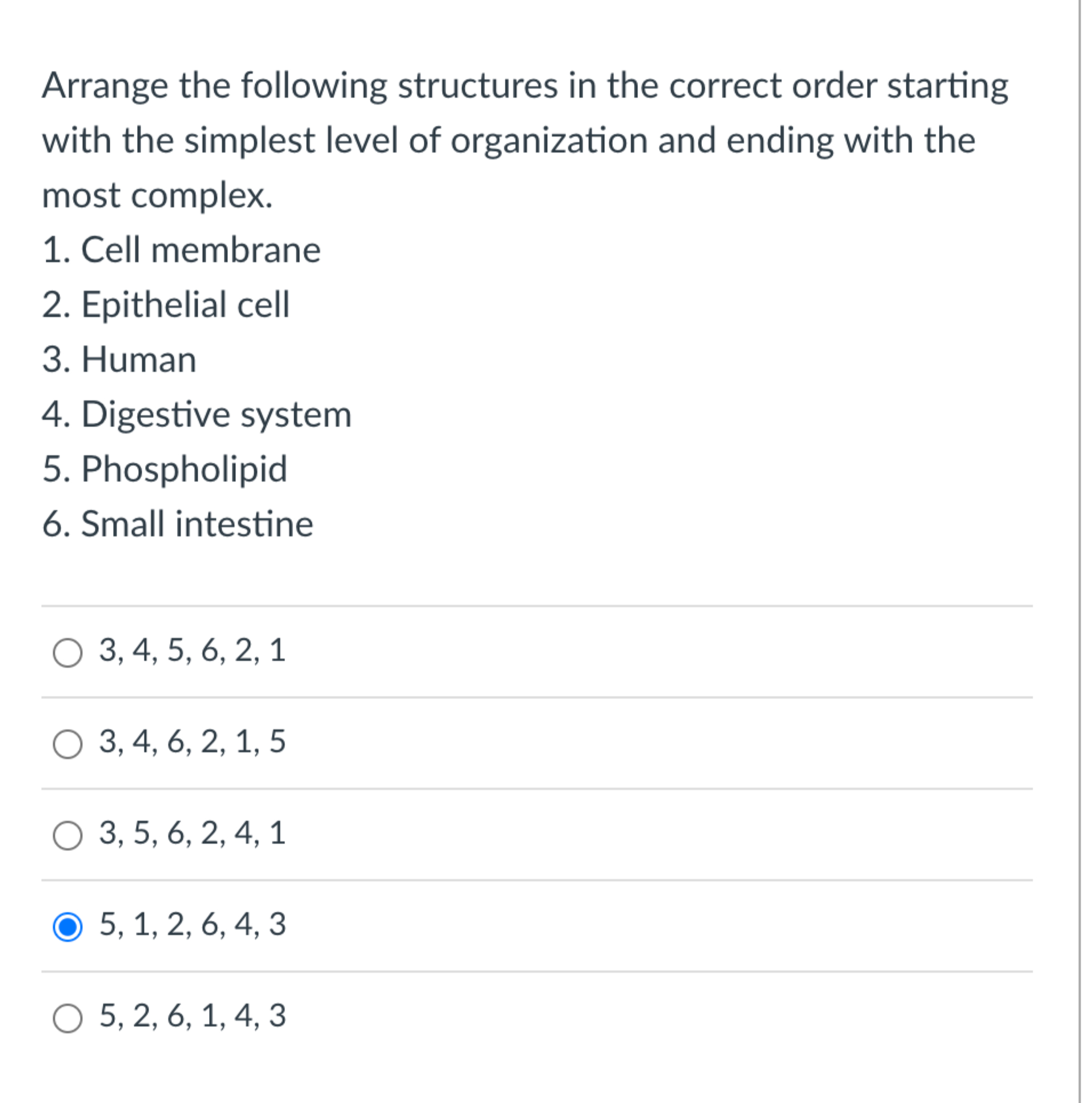 Arrange the following structures in the correct order | Chegg.com