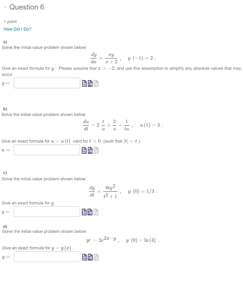 Solved - Question 6 1 point How Did I Do? Solve the | Chegg.com