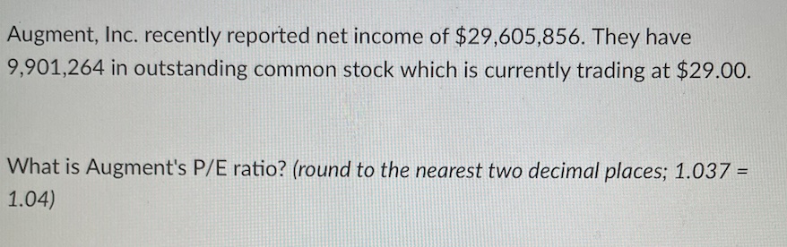 Solved Augment, Inc. recently reported net income of | Chegg.com
