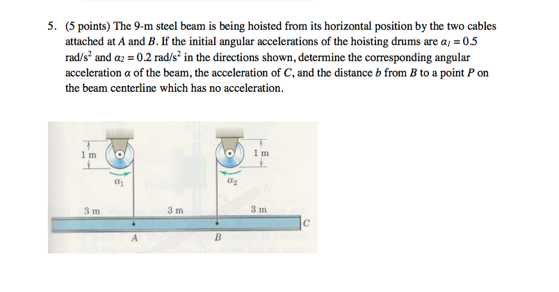 Solved 5. (5 points) The 9-m steel beam is being hoisted | Chegg.com