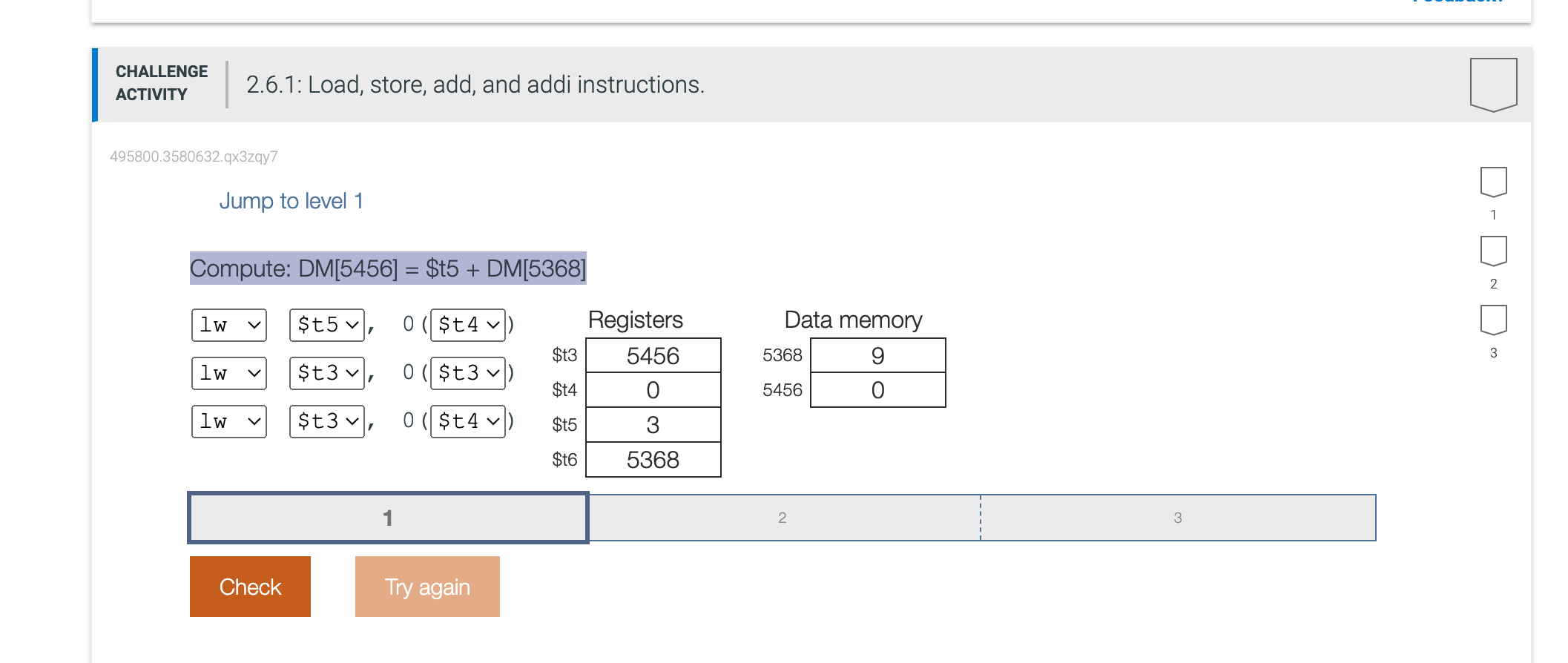 Solved \begin{tabular}{l|l} HALLENGE & 2.6.1: Load, store, | Chegg.com