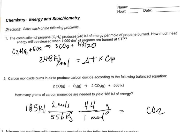 Solved Name: Hour:- Date Chemistry: Energy and Stoichiometry | Chegg.com