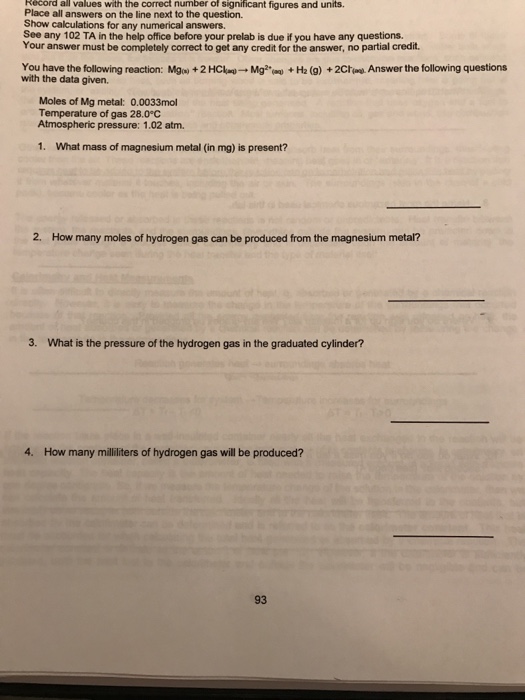 Solved Record all values with the correct number of | Chegg.com
