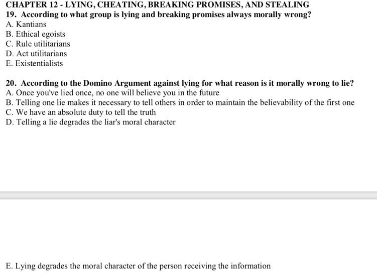Solved Chapter 12 Lying Cheating Breaking Promises And
