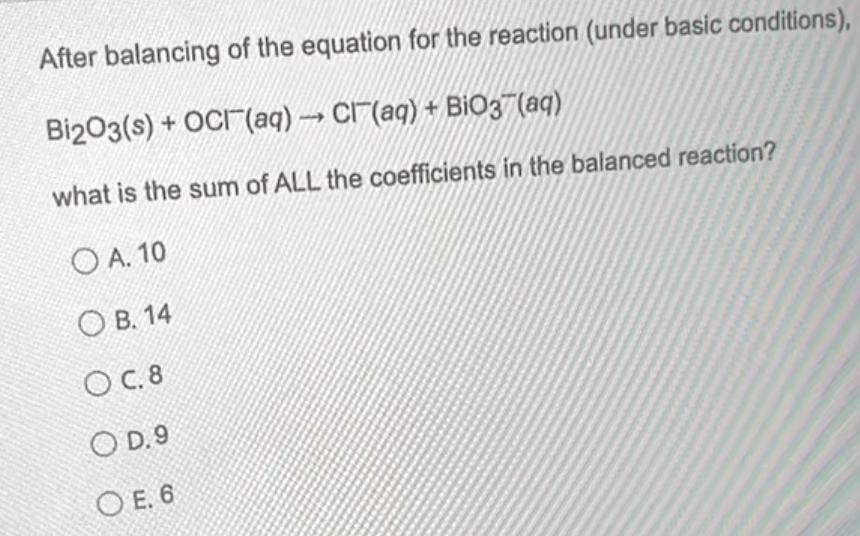 Solved After balancing of the equation for the reaction | Chegg.com