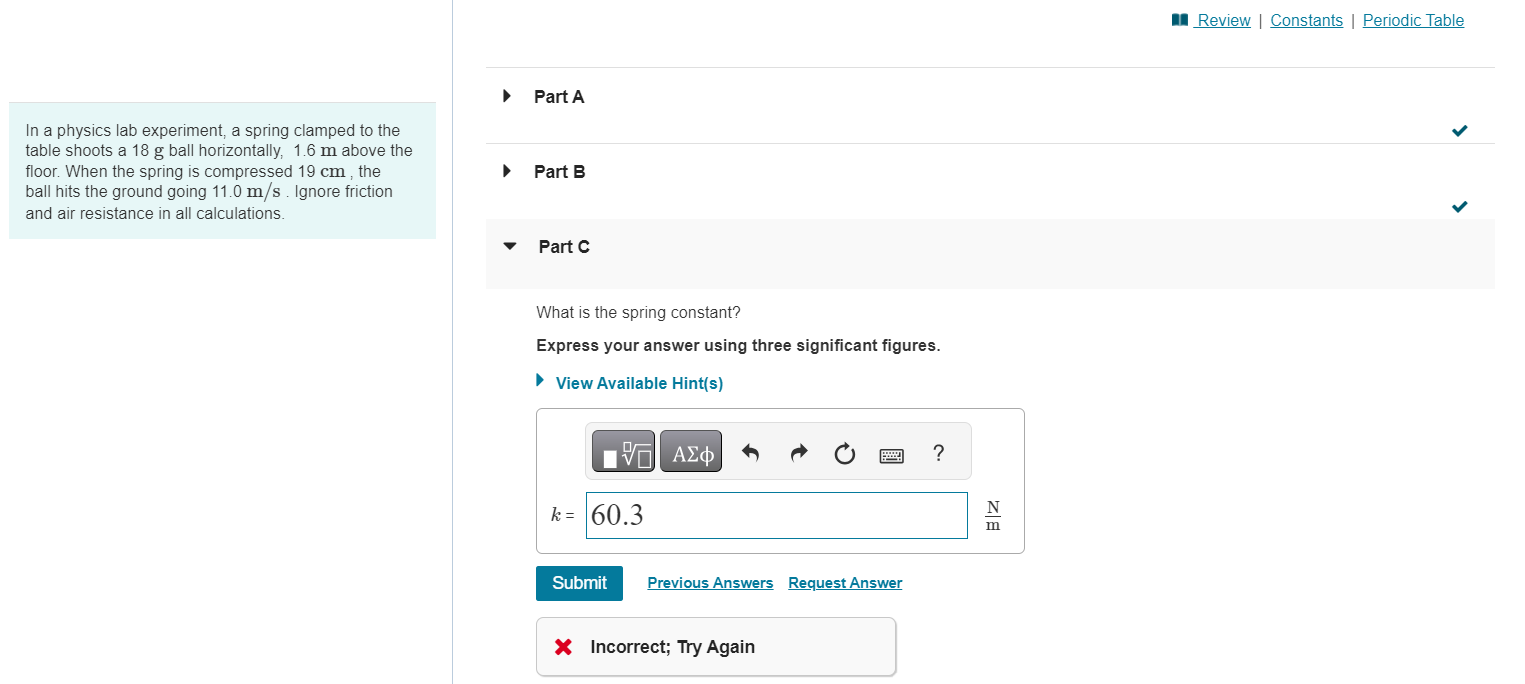 Solved Part AIn a physics lab experiment, a spring clamped | Chegg.com