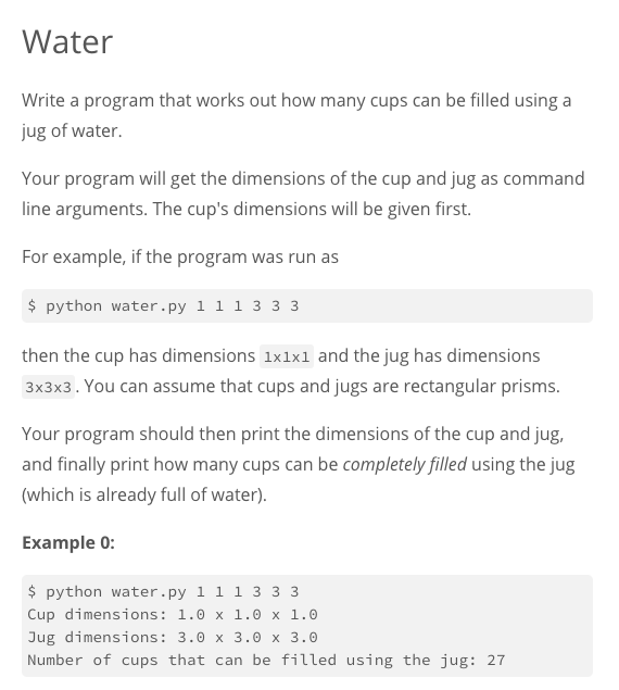 Solved Water Write a program that works out how many cups | Chegg.com