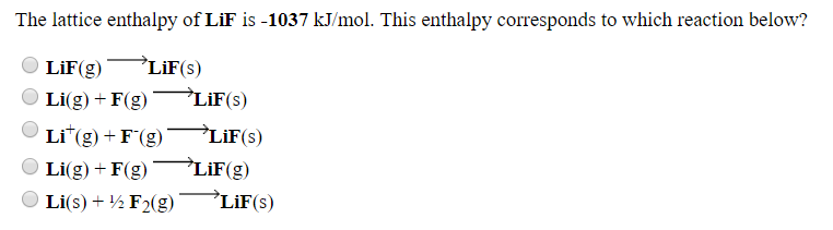 Solved The lattice enthalpy of LiF is-1037 kJ/mol. This | Chegg.com