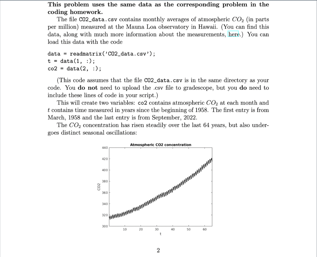 Solved need help with MATLAB problem about CO2 data. The | Chegg.com