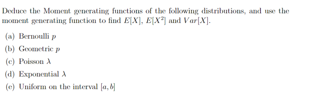 Solved Deduce the Moment generating functions of the | Chegg.com