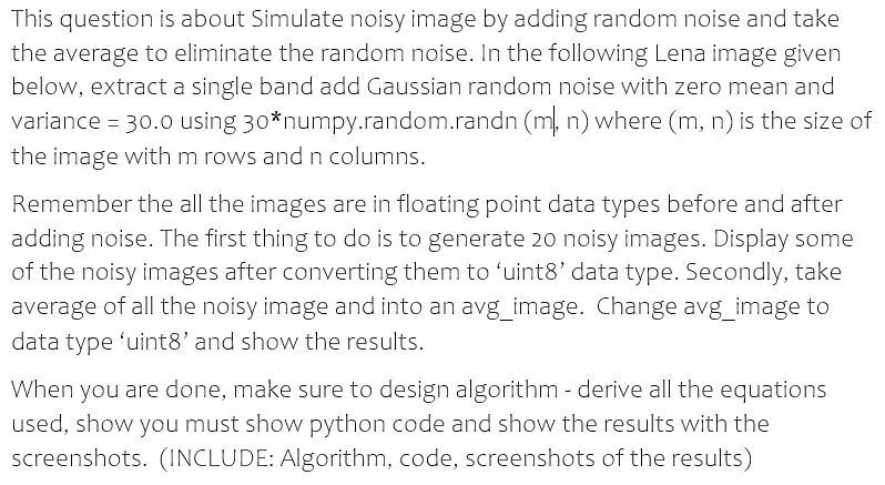 Solved This question is about Simulate noisy image by adding | Chegg.com