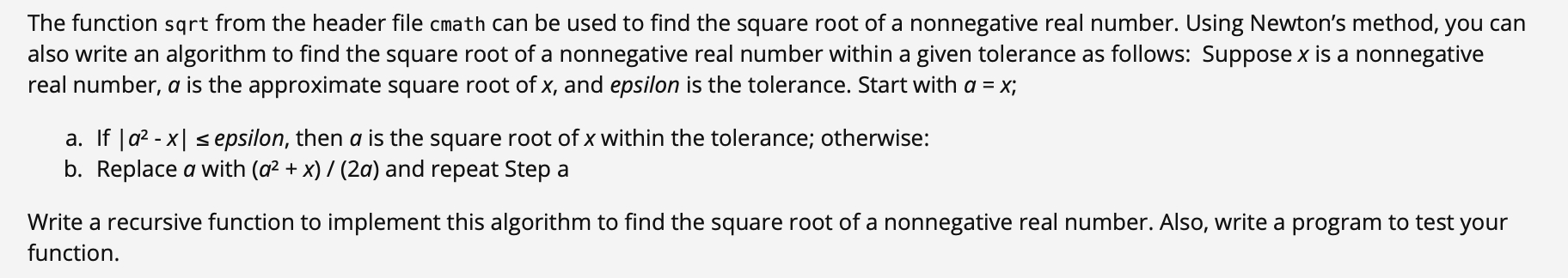 Solved The function sqrt from the header file cmath can be | Chegg.com