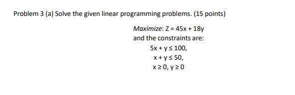 Solved Problem 3 (a) Solve the given linear programming | Chegg.com