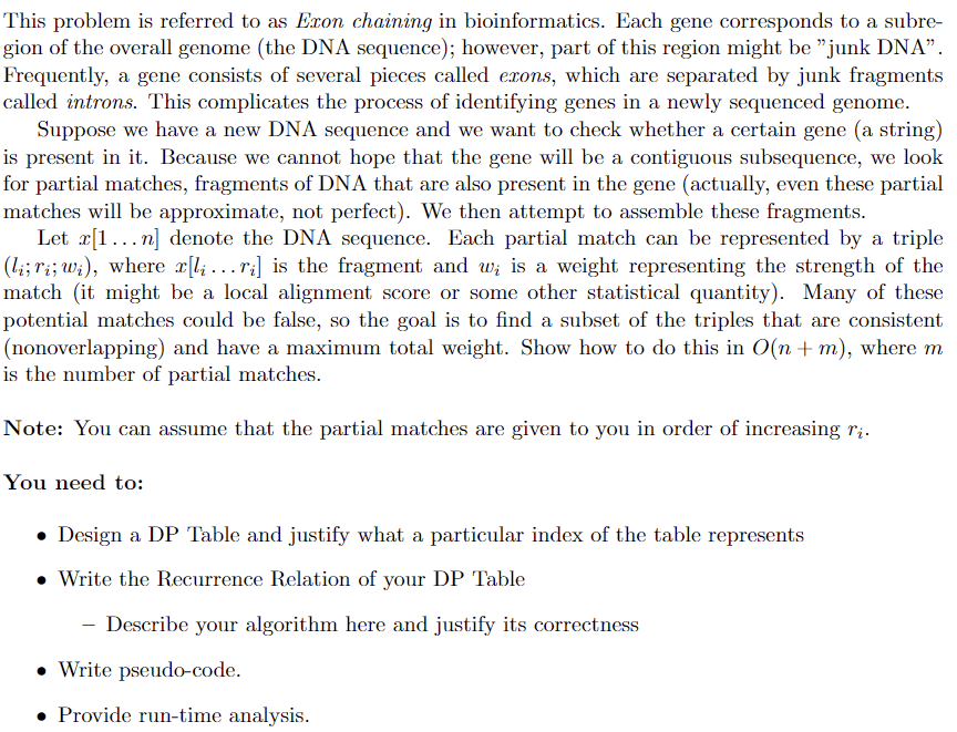 Solved This problem is referred to as Exon chaining in | Chegg.com