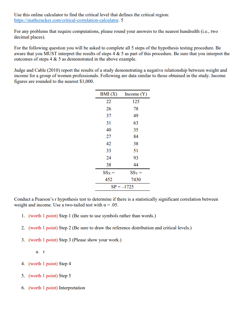 Solved Use this online calculator to find the critical level | Chegg.com