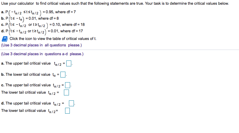 Solved Use your calculator to find critical values such that | Chegg.com